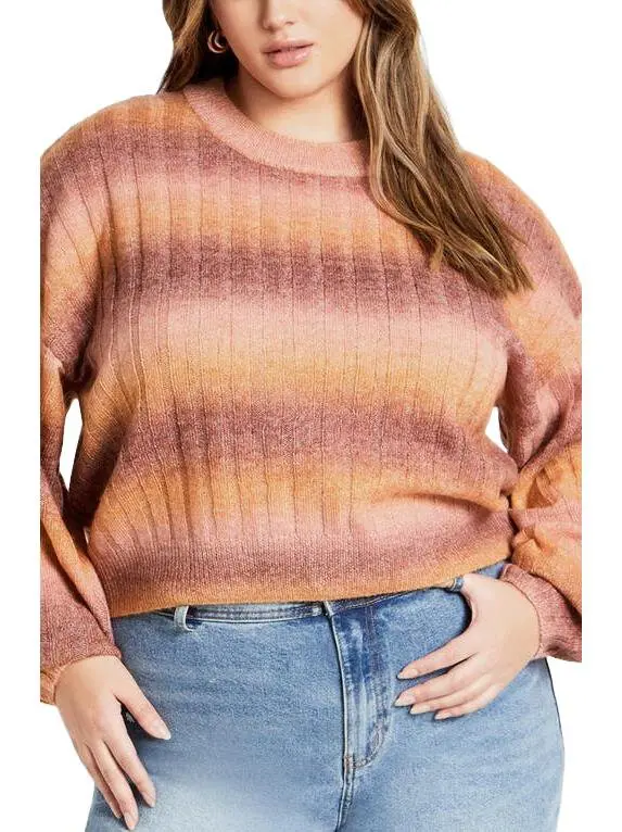 City Chic Shay Ombré Stripe Rib Sweater - Toffee