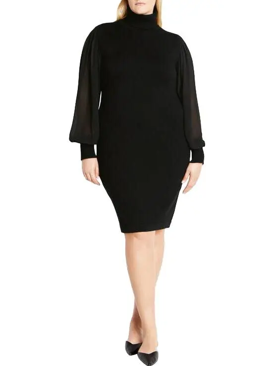 City Chic Jaylani Mock Neck Long Sleeve Dress - Black