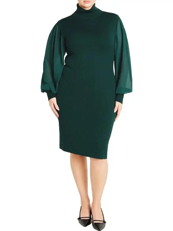 City Chic Jaylani Mock Neck Long Sleeve Dress - Teal
