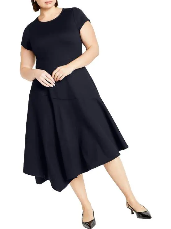 City Chic Asymmetric Hem Ponte Dress - Navy