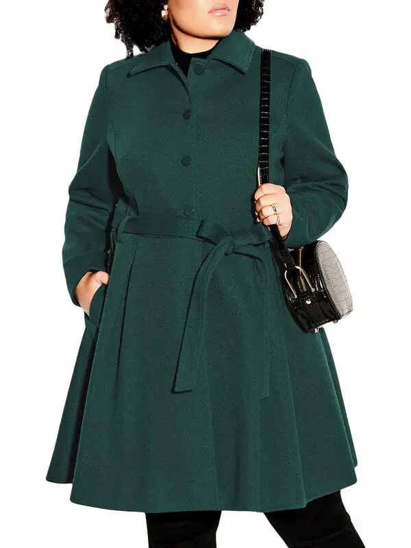 City Chic Faux Fur Collar Coat - Jade