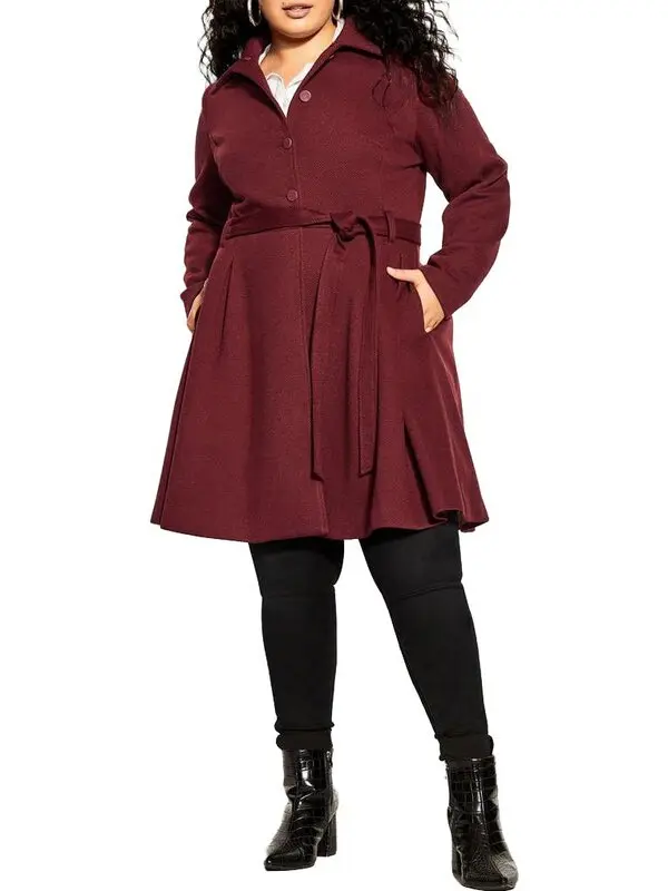 City Chic Rosemary Coat With Removable Faux Fur Collar - Red