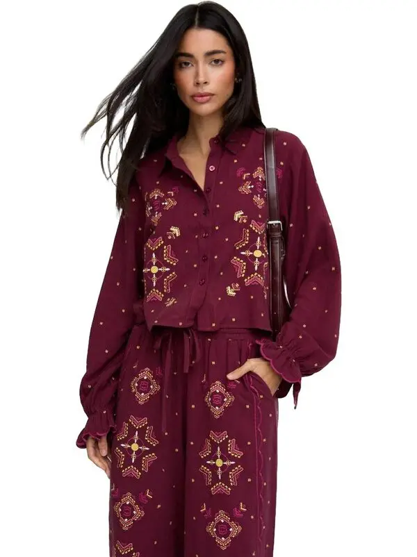 RAFFYA Anai Embroidered Blouse - Purple