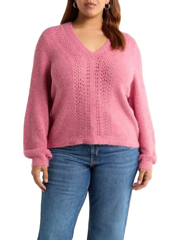 Treasure & Bond Pointelle V-neck Sweater - Pink Haze