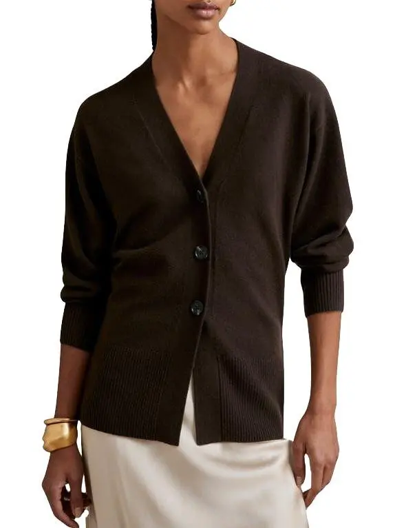 REISS Wool And Cashmere Blend Cardigan - Chocolate
