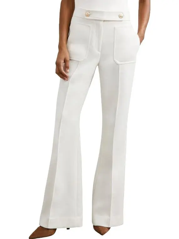 REISS Lily Button-tab Flare Leg Trousers - White