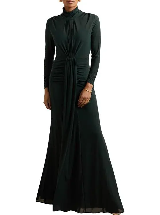 REISS Danni Pleated Long Sleeve Mermaid Gown - Dark Green