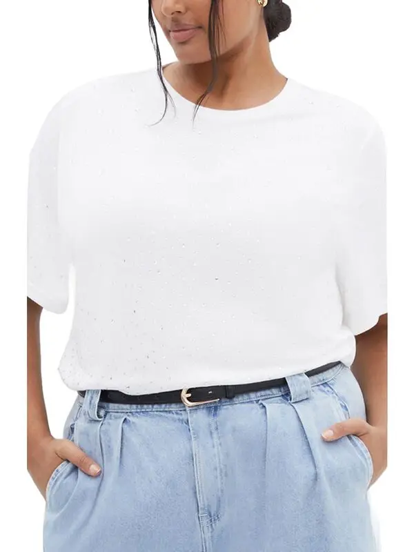 City Chic Embellished Boxy T-shirt - Ivory