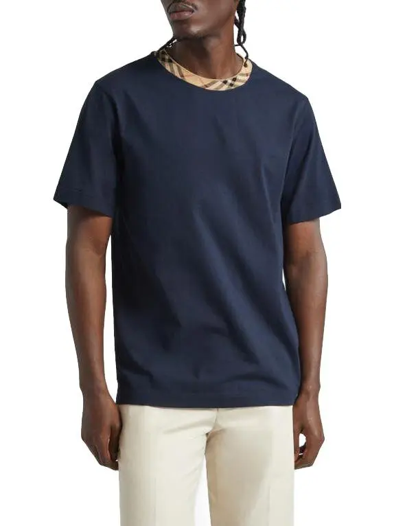 Burberry Ryan Check Trim T-shirt - Navy
