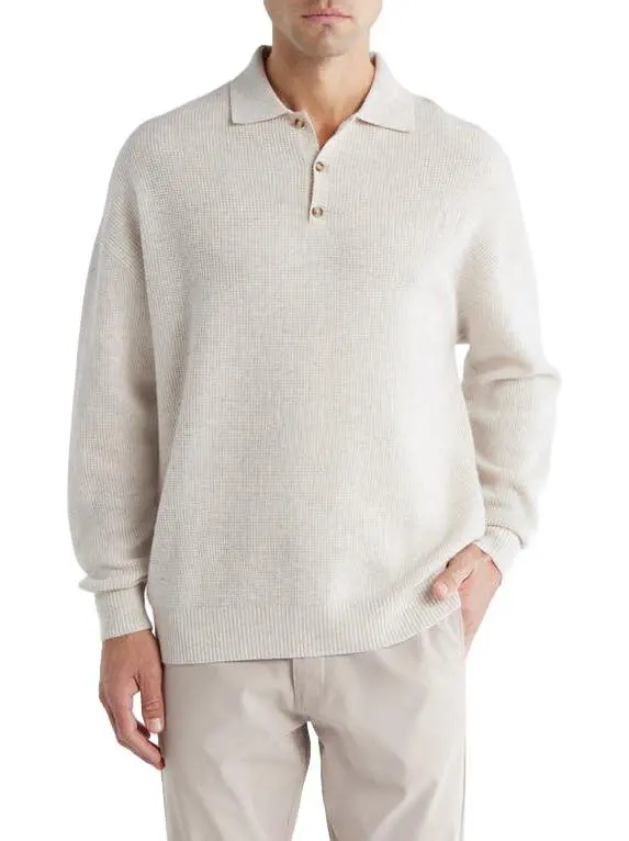 MALBON Gauge Long Sleeve Wool Polo - Ivory