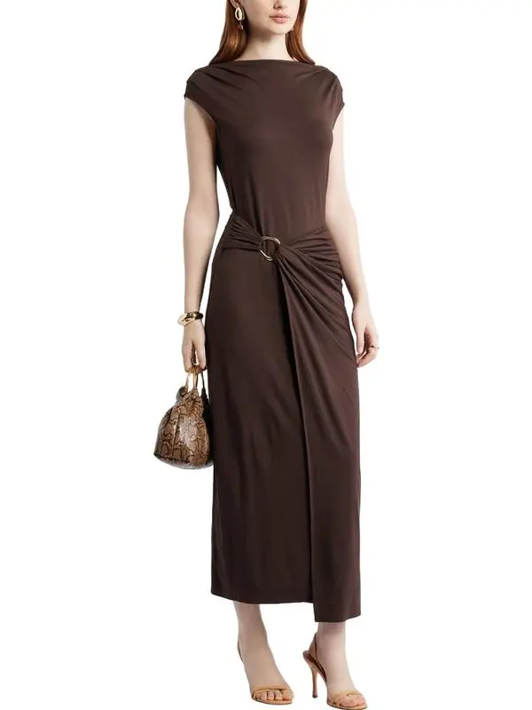 Nordstrom Belt Detail Side Ruched Dress - Brown Coffee