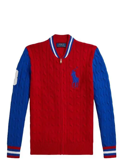 Polo Ralph Lauren Cotton Cable Zip Cardigan - Red Multi