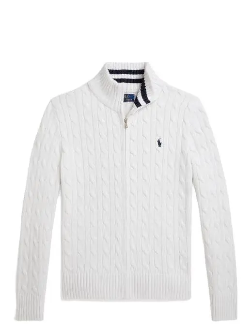 Polo Ralph Lauren Cotton Cable Zip Cardigan - White