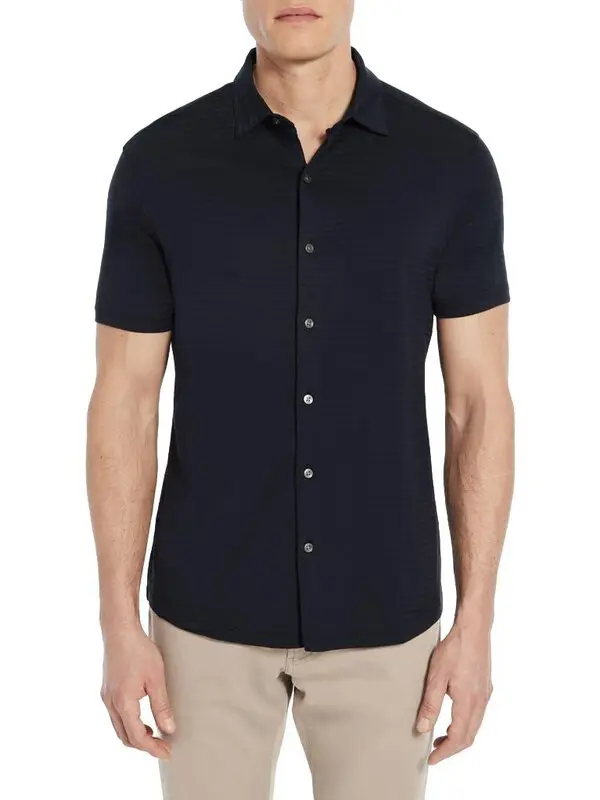Robert Barakett Christopher Short Sleeve Pima Cotton Button-up Shirt - Navy