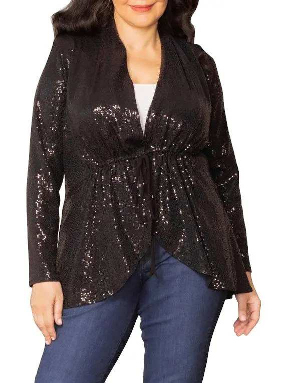 KIYONNA Sequin Tie-waist Jersey Jacket - Onyx
