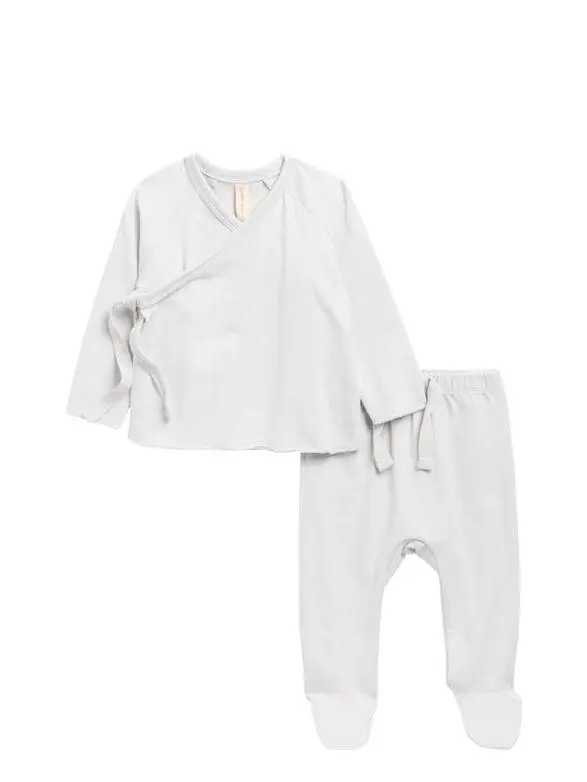 QUINCY MAE Wrap Top & Footed Pants Set - Fog