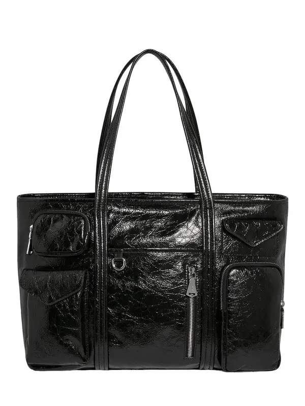 AIMEE Renegade Large Patent Leather Laptop Tote - Black Crinkle