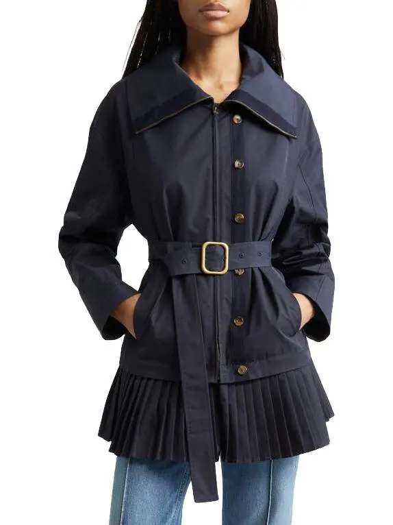 Ulla Johnson Lison Belted Jacket With Pleated Hem - Midnight