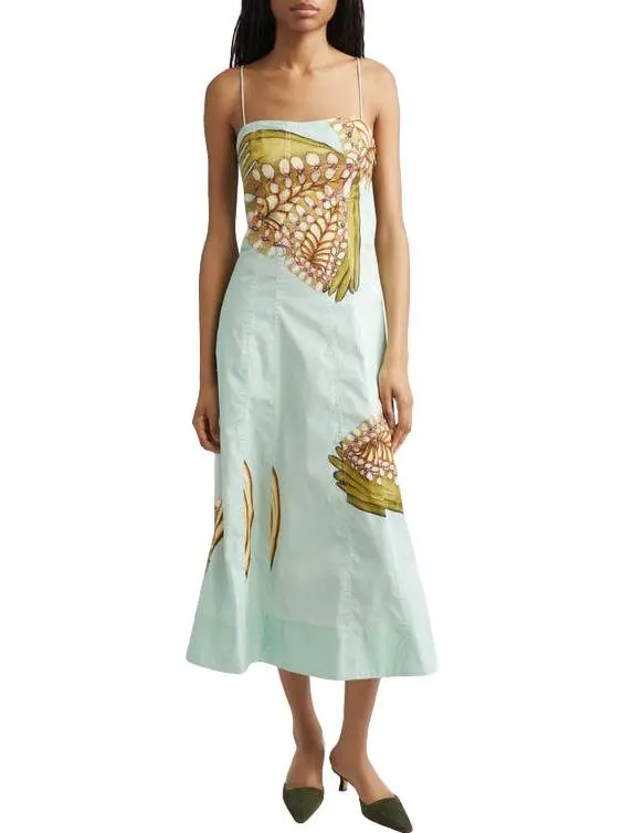 Ulla Johnson Vesela Botanical Print Midi Dress - Water Blossoms