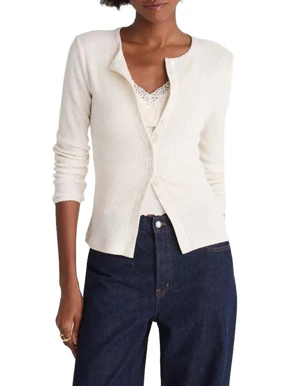 Madewell Waffle Knit Cutaway Cardigan - Antique Cream