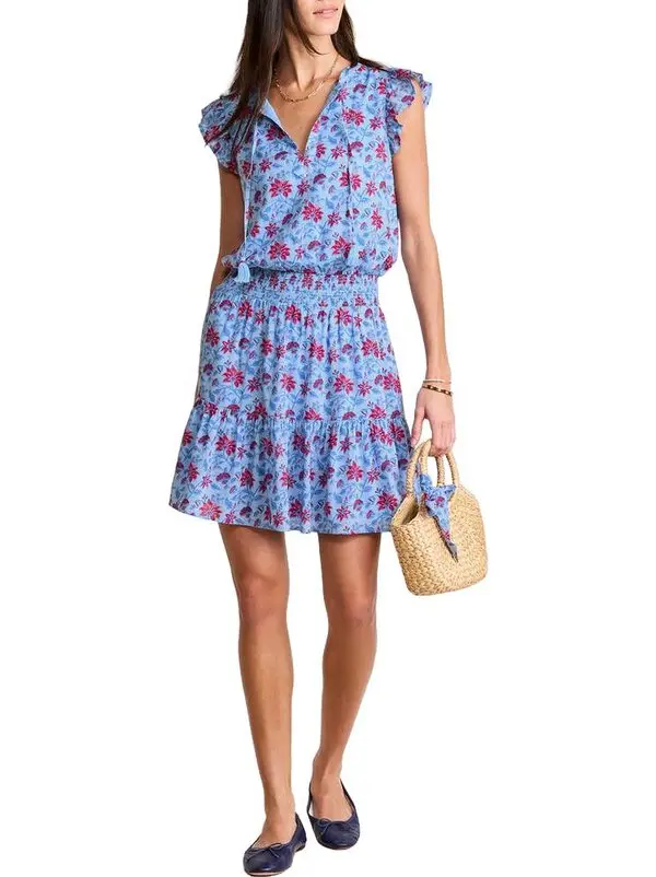 Vineyard Vines Julie Sleeveless Smocked Minidress - Floral Serenity Blue