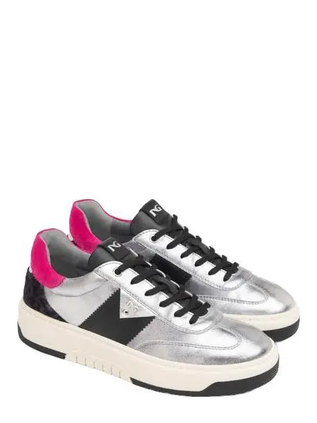 NEROGIARDINI Retro Leather And Suede Sneakers - Silver/pink
