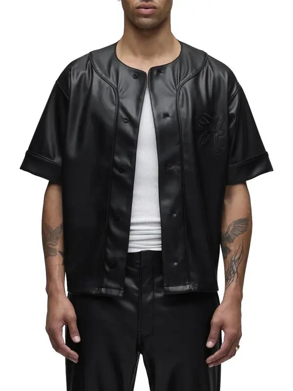 Hudson Jeans Faux Leather Baseball Jersey - Black