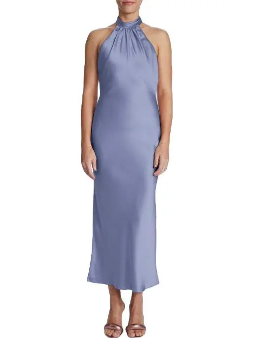 Amsale High-neck Halter Cocktail Dress - Slate