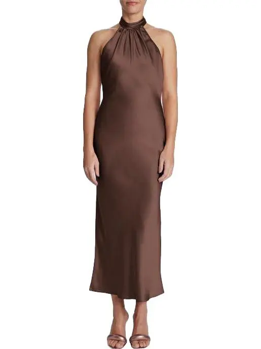 Amsale High-neck Halter Cocktail Dress - Truffle
