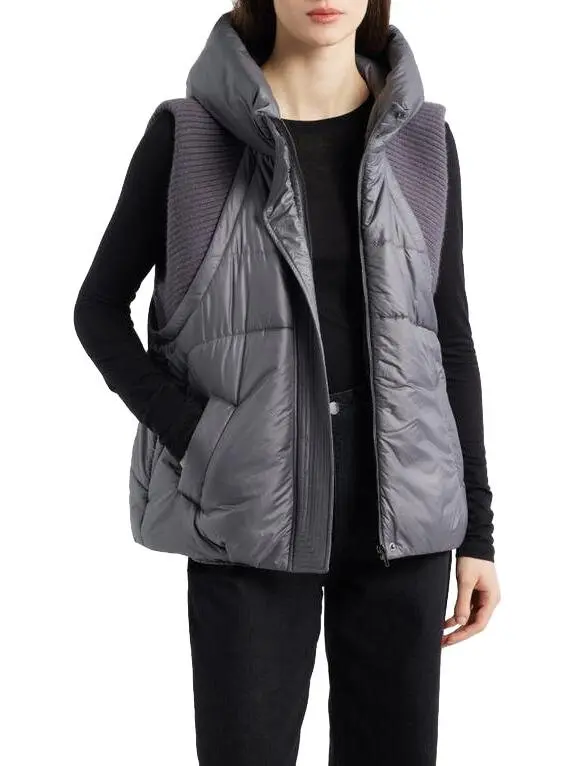 Dra Violet Hooded Hybrid Puffer Vest - Charcoal