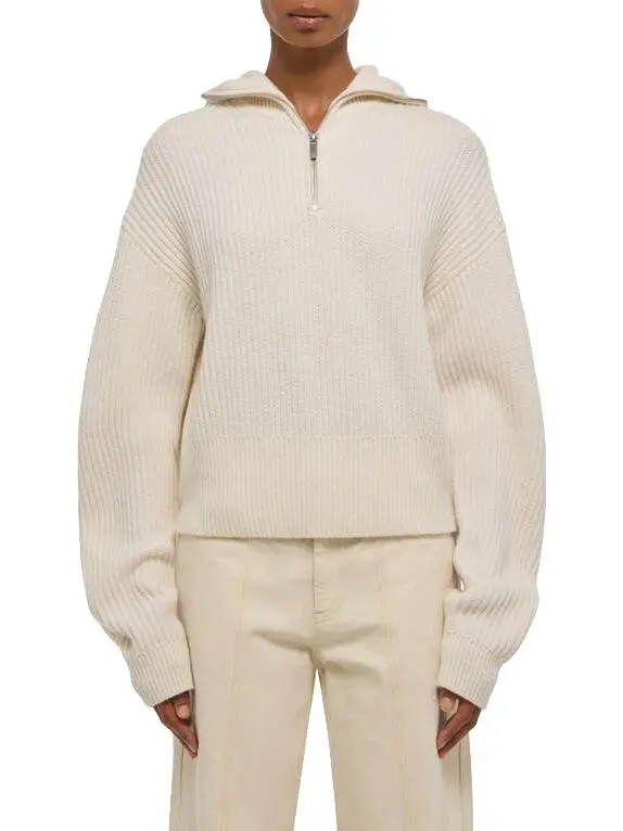 Helmut Lang Balaclava Quarter-zip Wool-blend Hoodie - Ivory