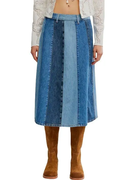Free People Sunbeam Denim Midi Skirt - Early Riser