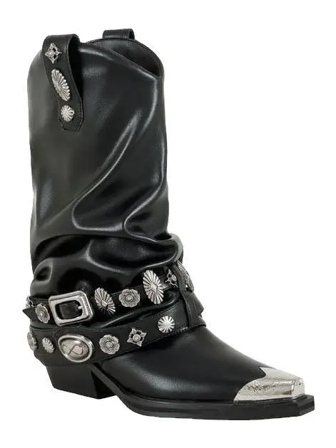 AZALEA WANG Ashraf Studded Western Boots - Black