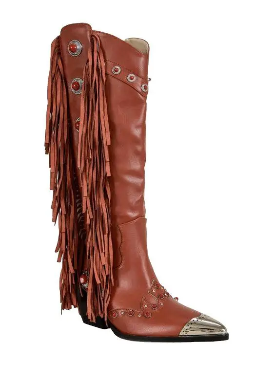 AZALEA WANG Pelagius Fringe Western Boot - Red