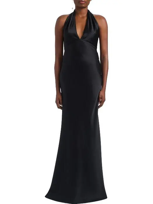 Amsale V-neck Fit-to-flare Halter Gown - Black