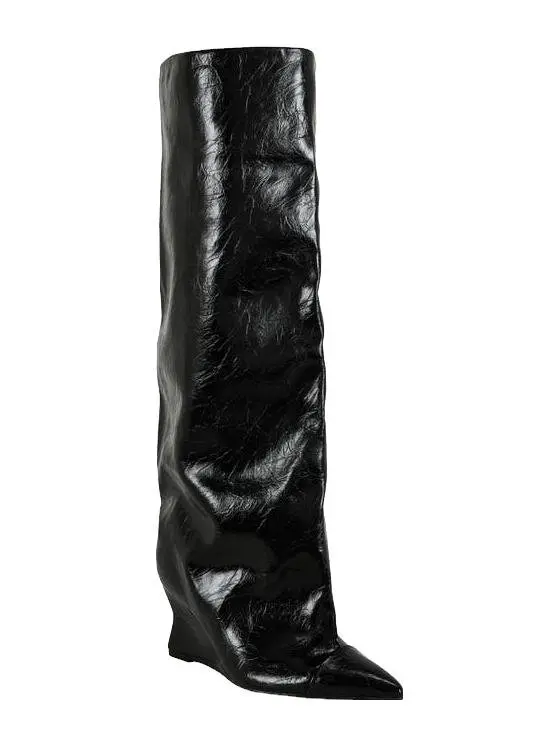 AZALEA WANG Kenya Wide Shaft Wedge Boots - Black