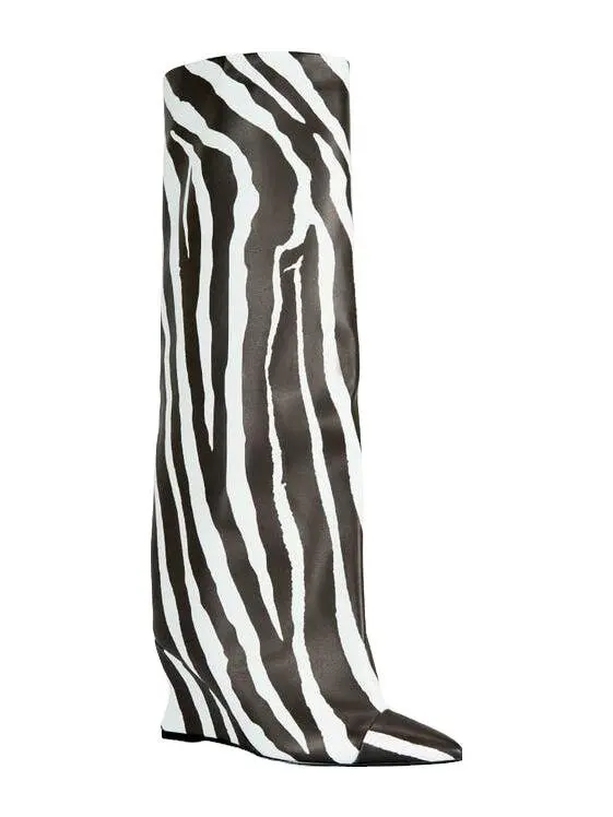 AZALEA WANG Kenya Wide Shaft Wedge Boots - Kenya Zebra