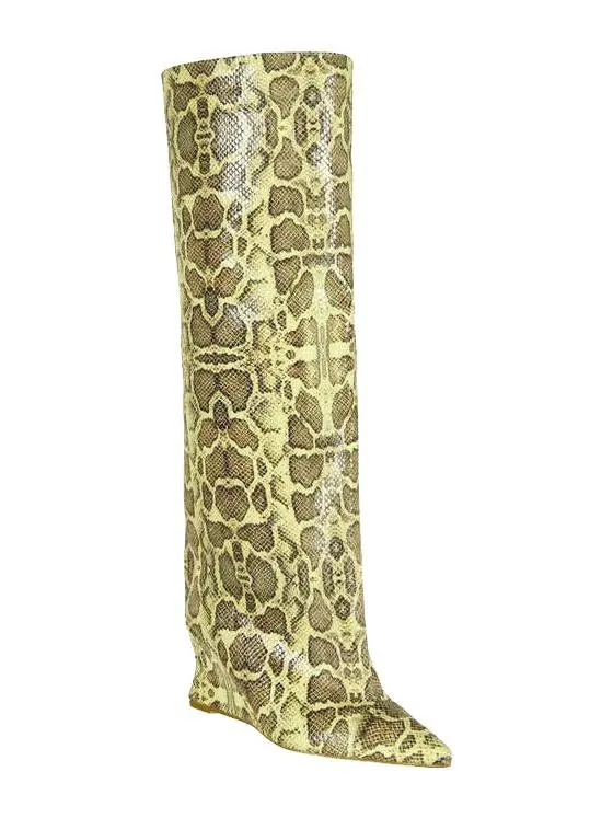AZALEA WANG Kenya Wide Shaft Wedge Boots - Yellow Multi