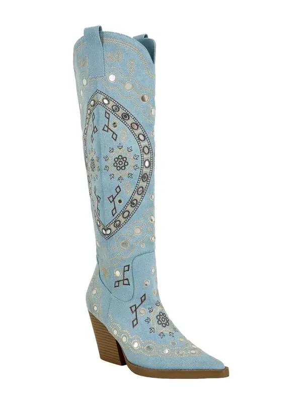 AZALEA WANG Aamina Over-the-knee Western Boot - Denim