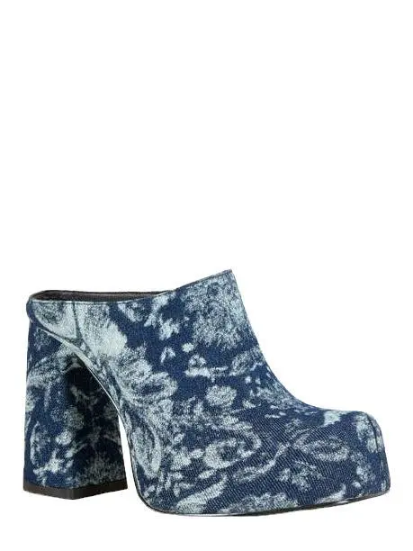 AZALEA WANG Florea Block Heel Clogs - Denim