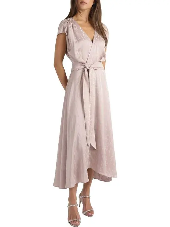Santorelli Talia Cap Sleeve Midi Fit And Flare Dress In Tonal Jacquard - Lilac Shadow