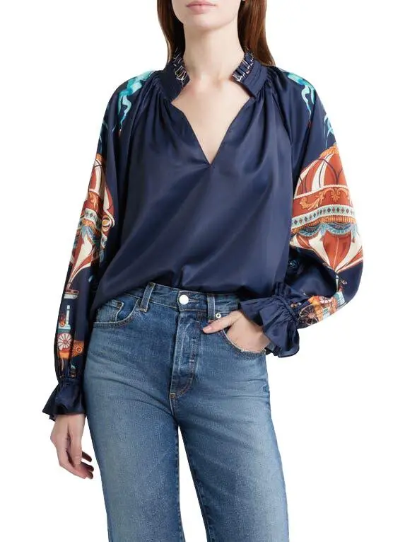 CIEBON Helen Satin Top - Navy Multi