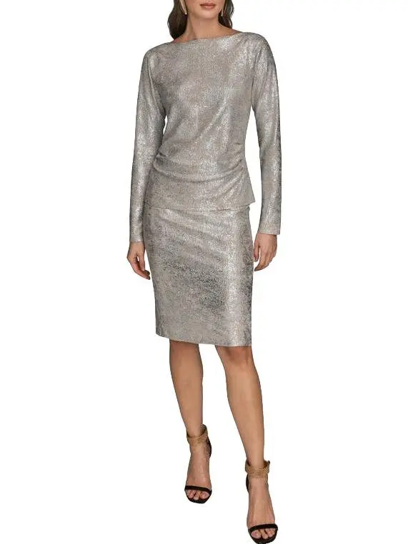 Donna Karan New York Ruched Side Foil Top - Vapor/gold