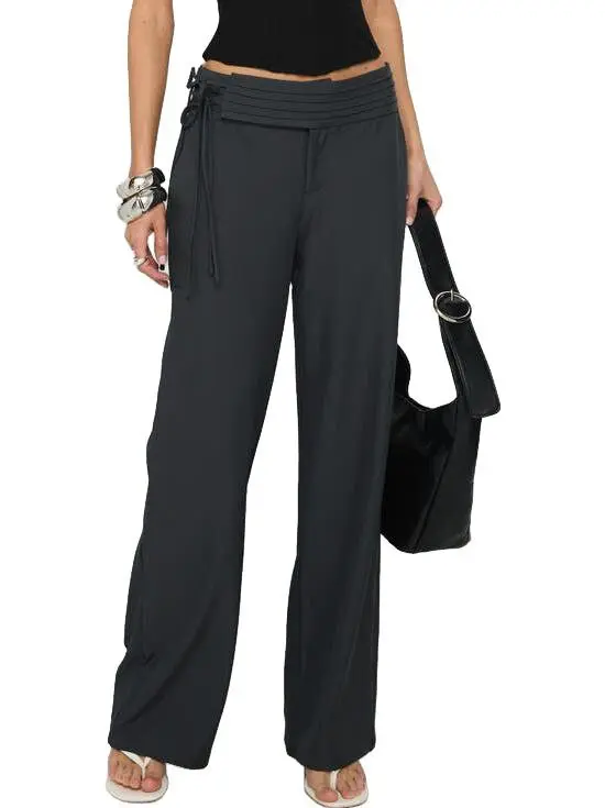 Princess Polly Good Riddance Side Tie Wide Leg Pants - Charcoal