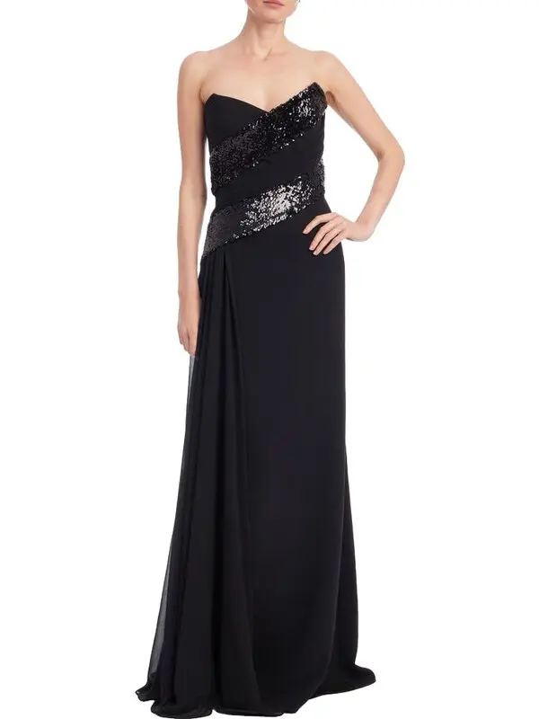 Badgley Mischka Sequin Strapless Gown - Black