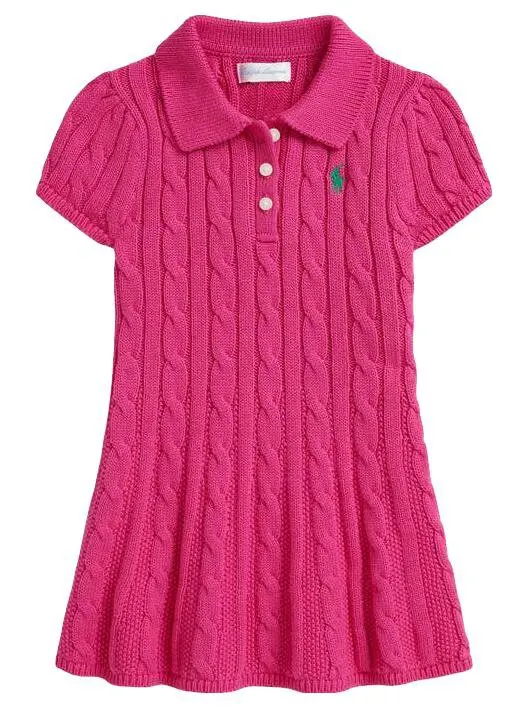 Ralph Lauren Cable Knit Cotton Sweater Dress - College Pink