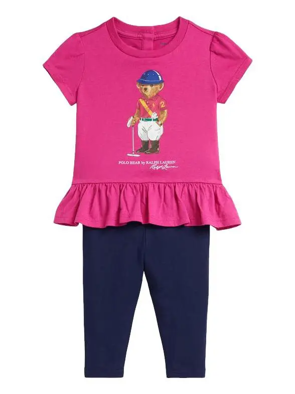 Ralph Lauren Graphic Peplum Top And Leggings Set - College Pink