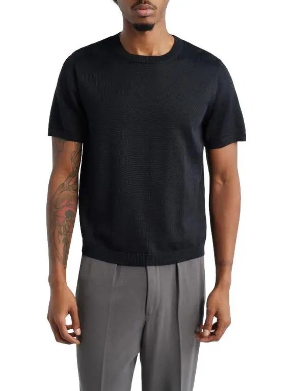 OPEN EDIT Short Sleeve Crewneck Sweater - Black Caviar