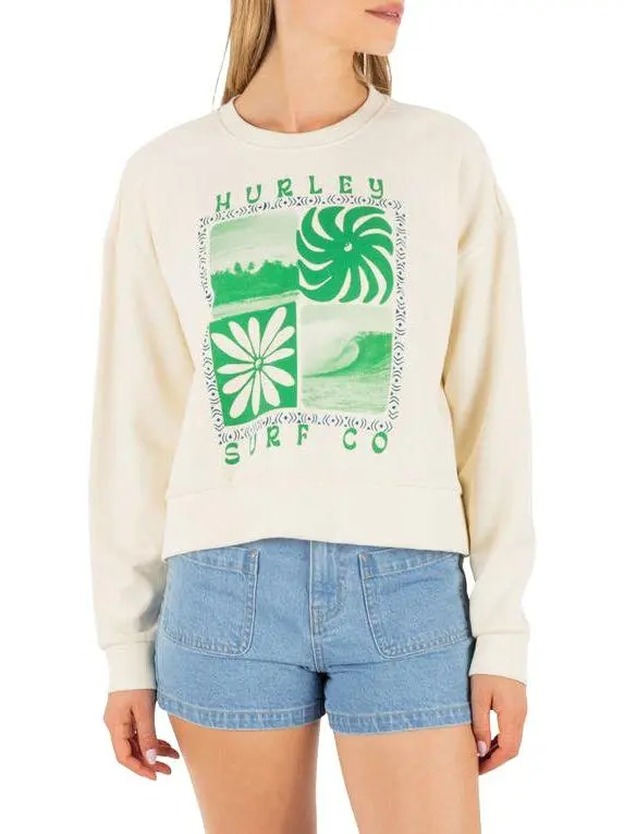 Hurley Cycles Of The Earth Boxy Crewneck Sweatshirt - Off White