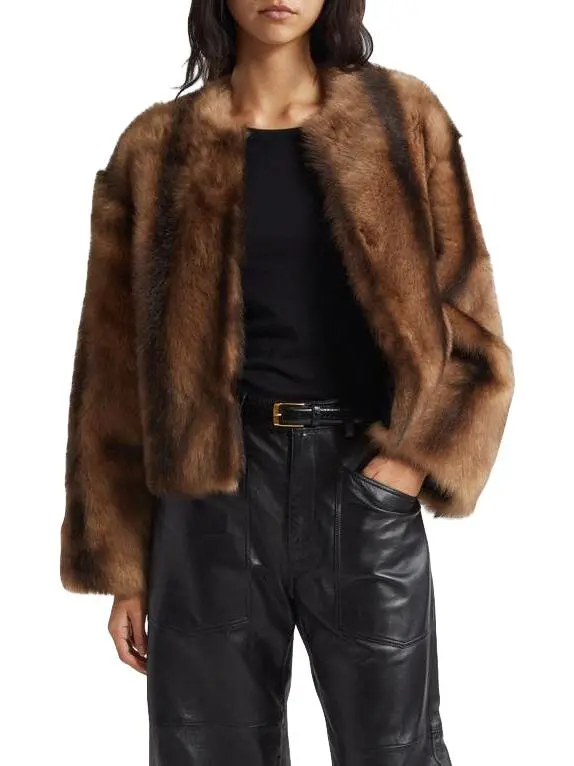 NILI LOTAN Elan Genuine Shearling Jacket - Camel/brown